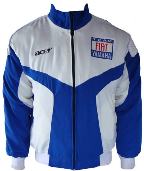 Race Car Jackets. Yamaha Team Fiat Motorcycle Jacket White and Royal Blue